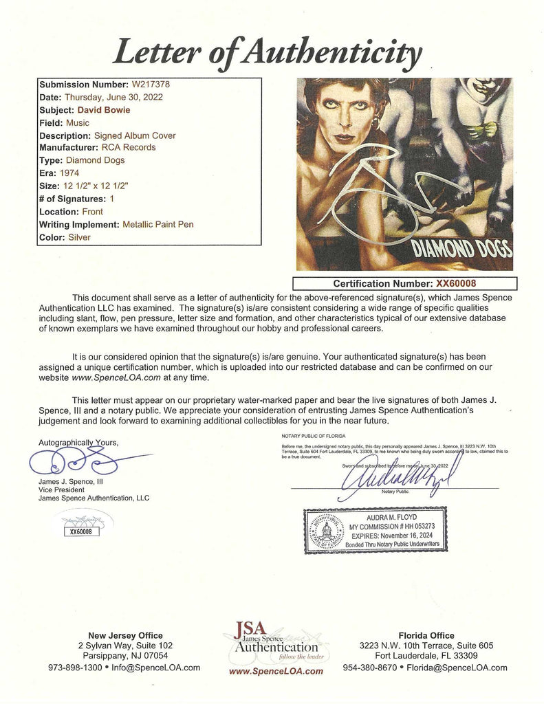RARE DAVID BOWIE HAND-SIGNED ' DIAMOND DOGS ' ALBUM AND VINYL SET-UP ...