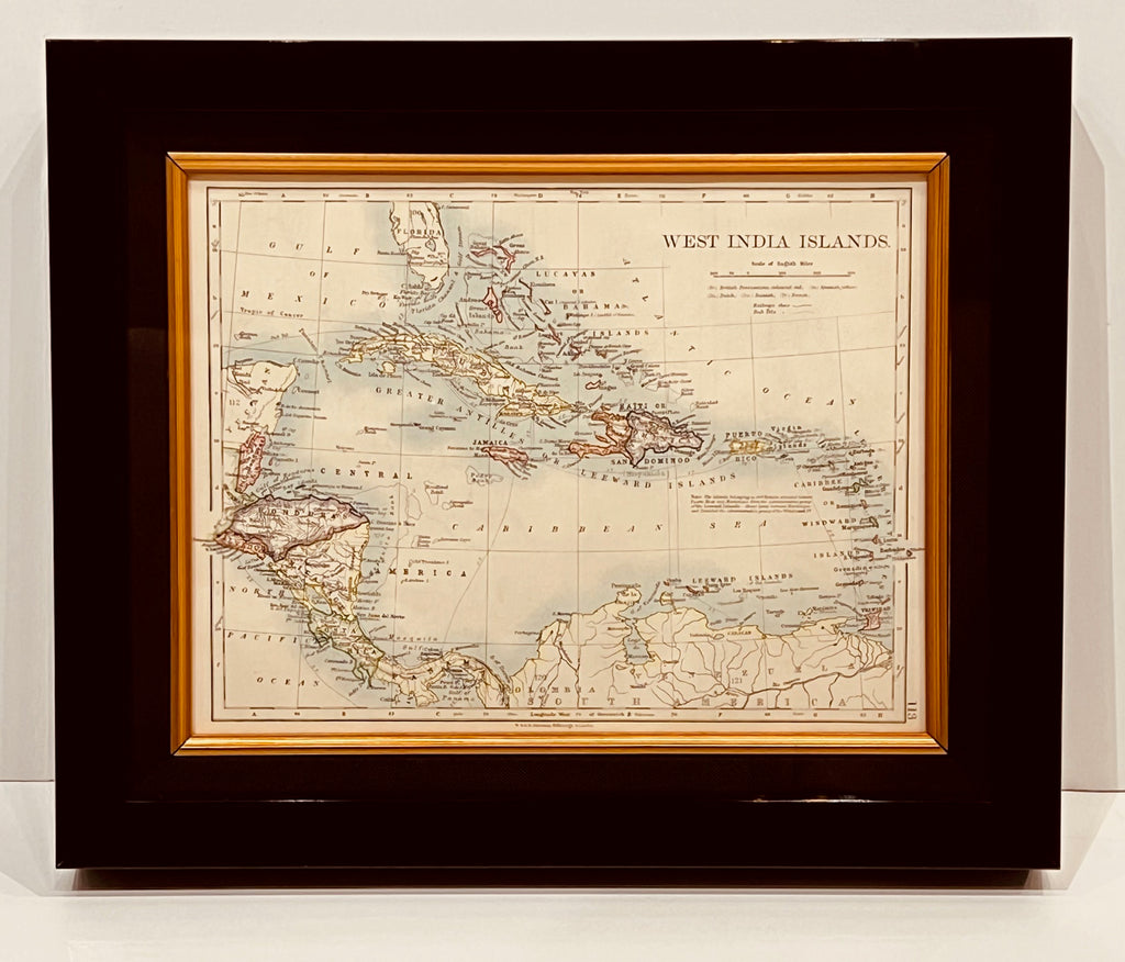 ORIGINAL 1912 JOHNSON MAP OF WEST INDIA ISLANDS AND CENTRAL AMERICA ...