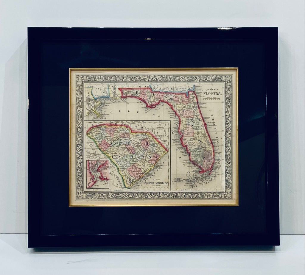 ORIGINAL 1860 MAP OF FLORIDA & SOUTH CAROLINA FROM THE MITCHELL ATLAS ...