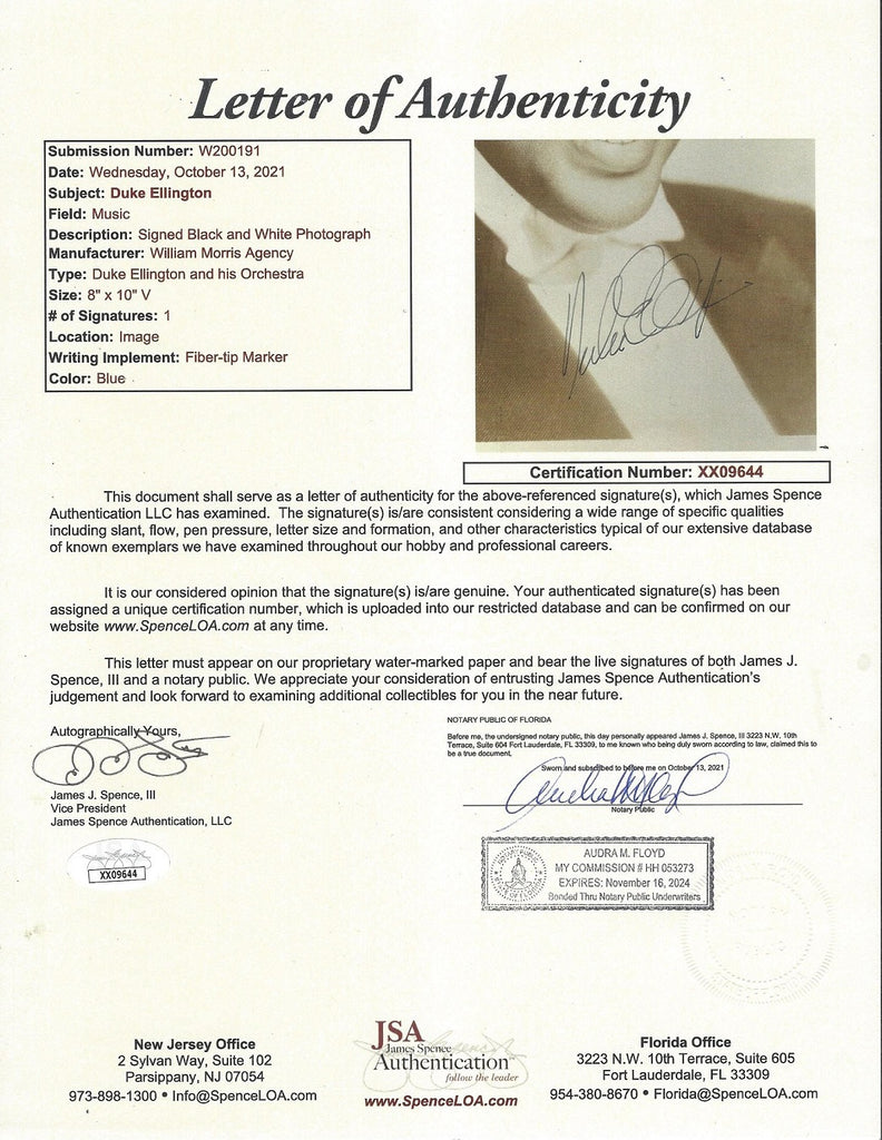 DUKE ELLINGTON HAND-SIGNED PHOTOGRAPH – Zazoo Fine Art Gallery