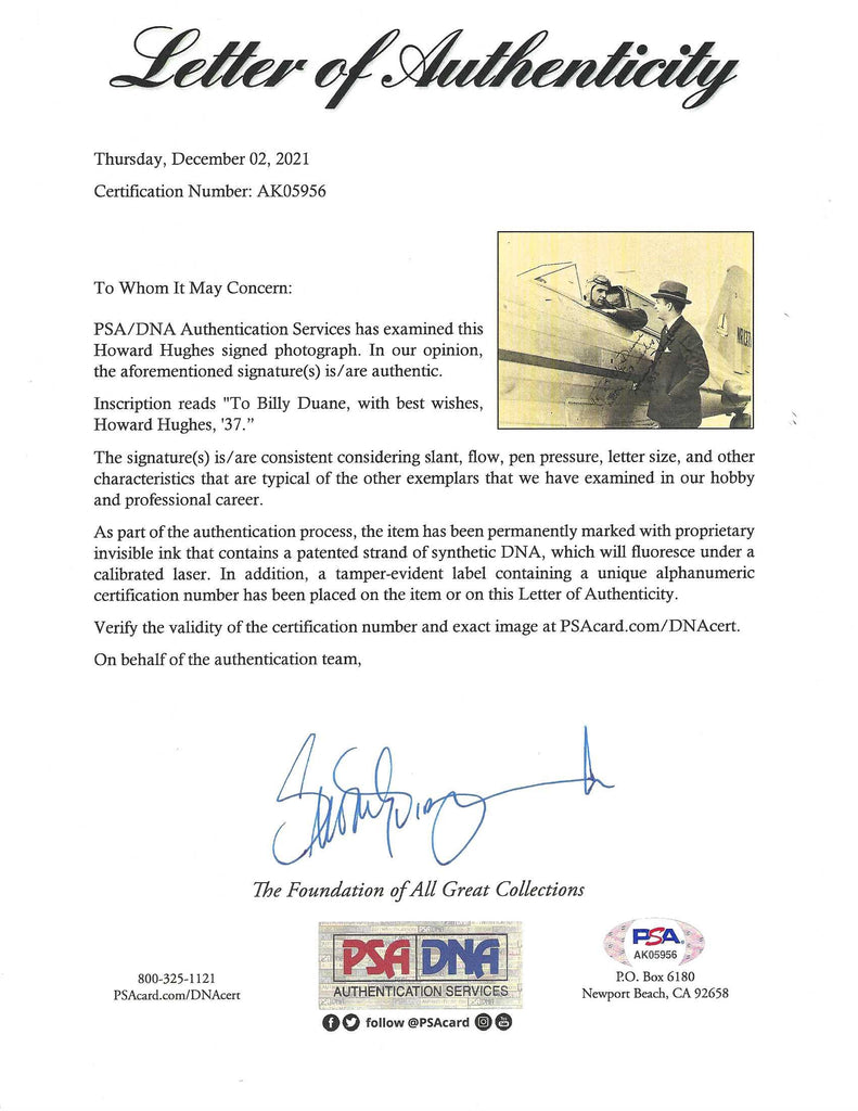 EXTREMELY RARE FIND - HISTORIC HAND-SIGNED HOWARD HUGHES PHOTOGRAPH ...