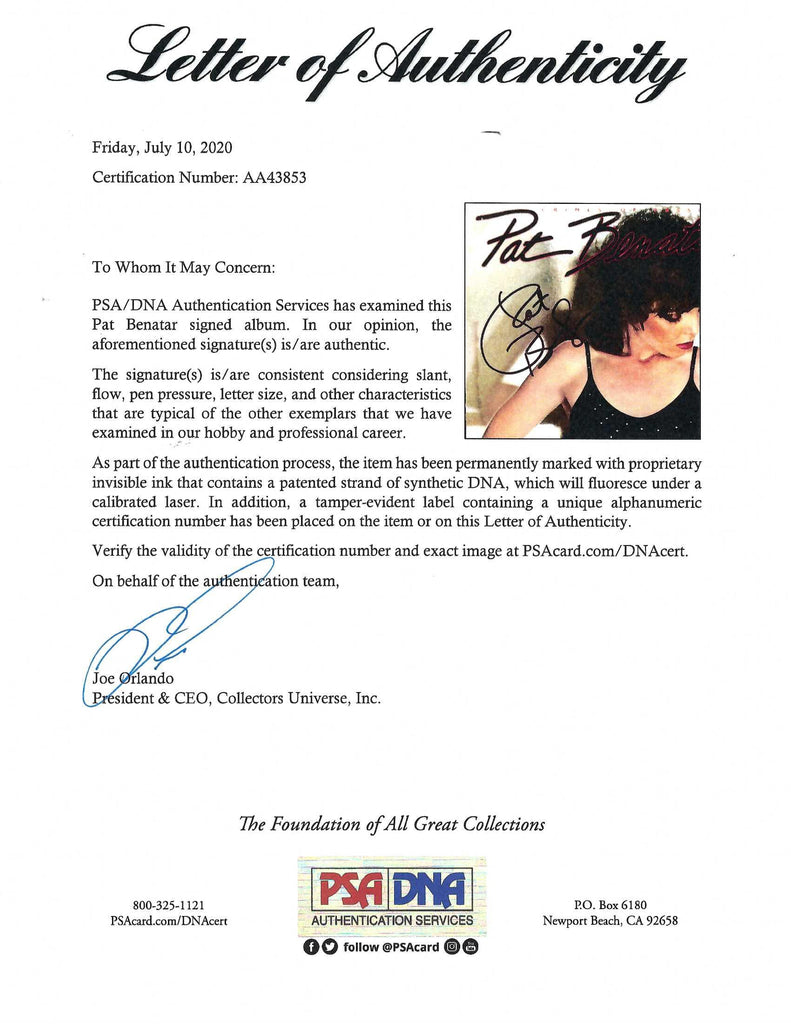 PAT BENATAR ' CRIMES OF PASSION ' HAND-SIGNED ALBUM COVER AND VINYL SE ...