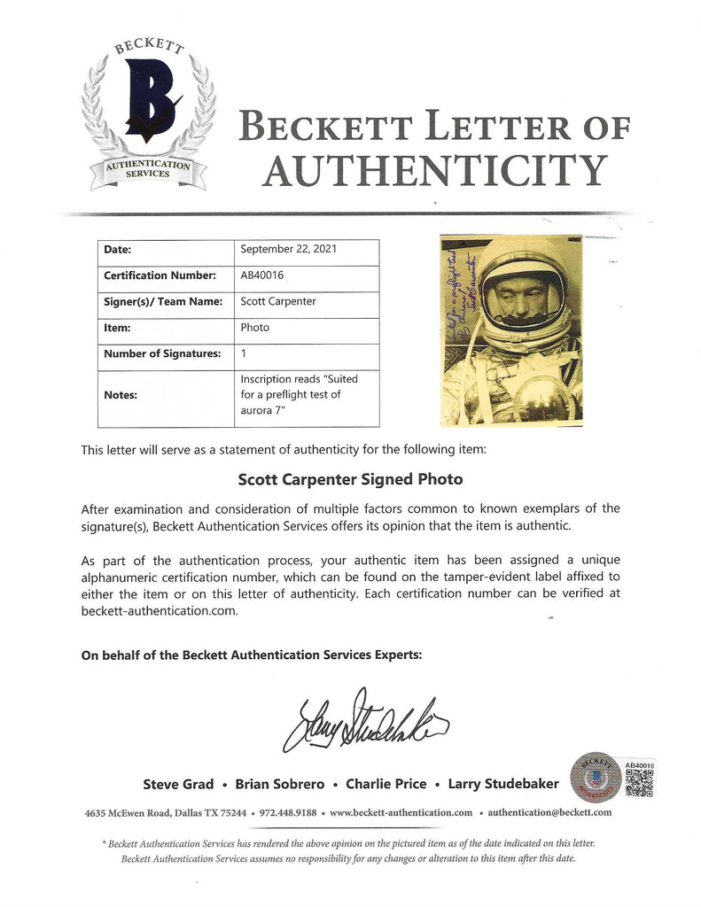 SCOTT CARPENTER SPACESUIT HAND-SIGNED PHOTOGRAPH – Zazoo Fine Art Gallery